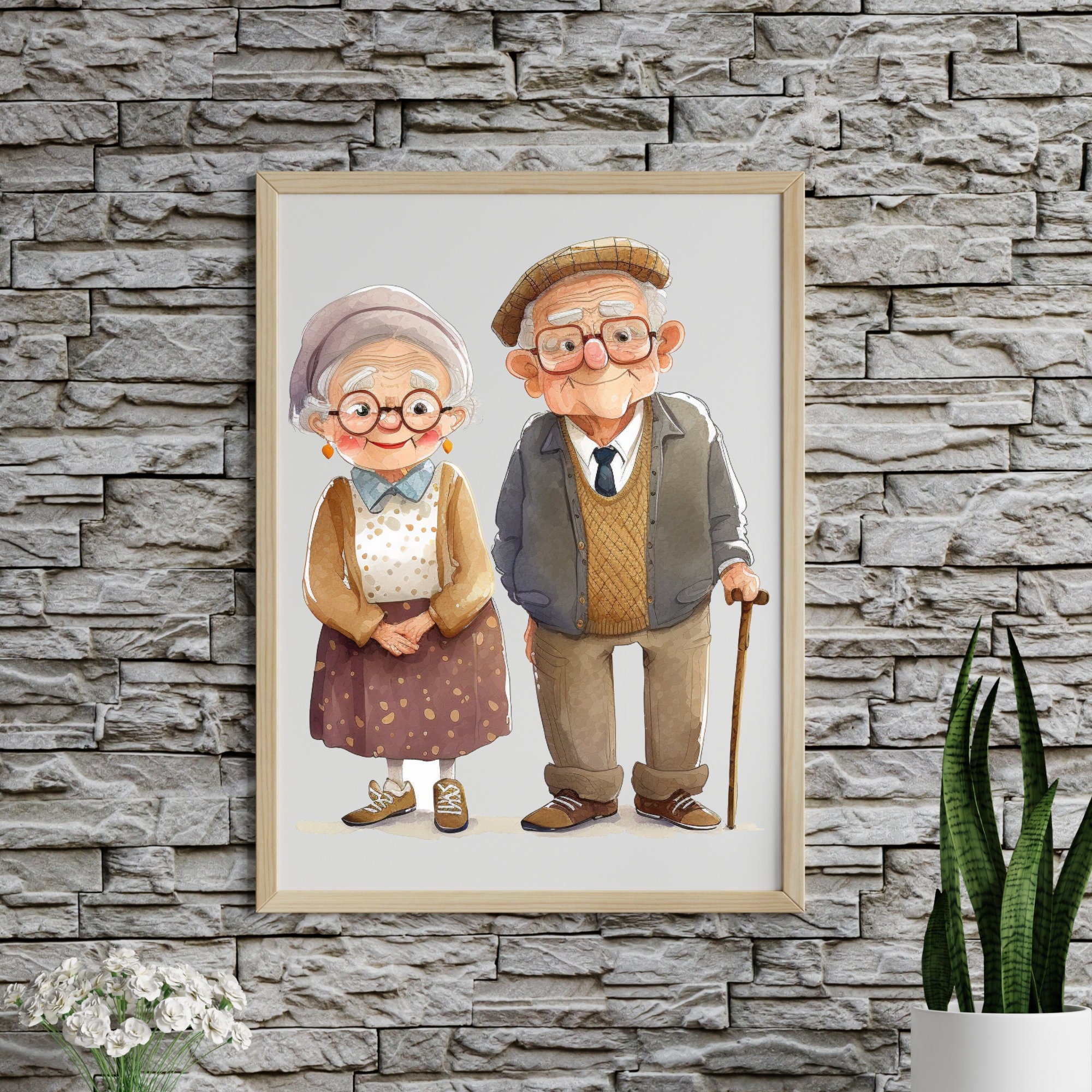Grandparents Clipart Bundle: Watercolor Granny & Grandpa Graphics ...