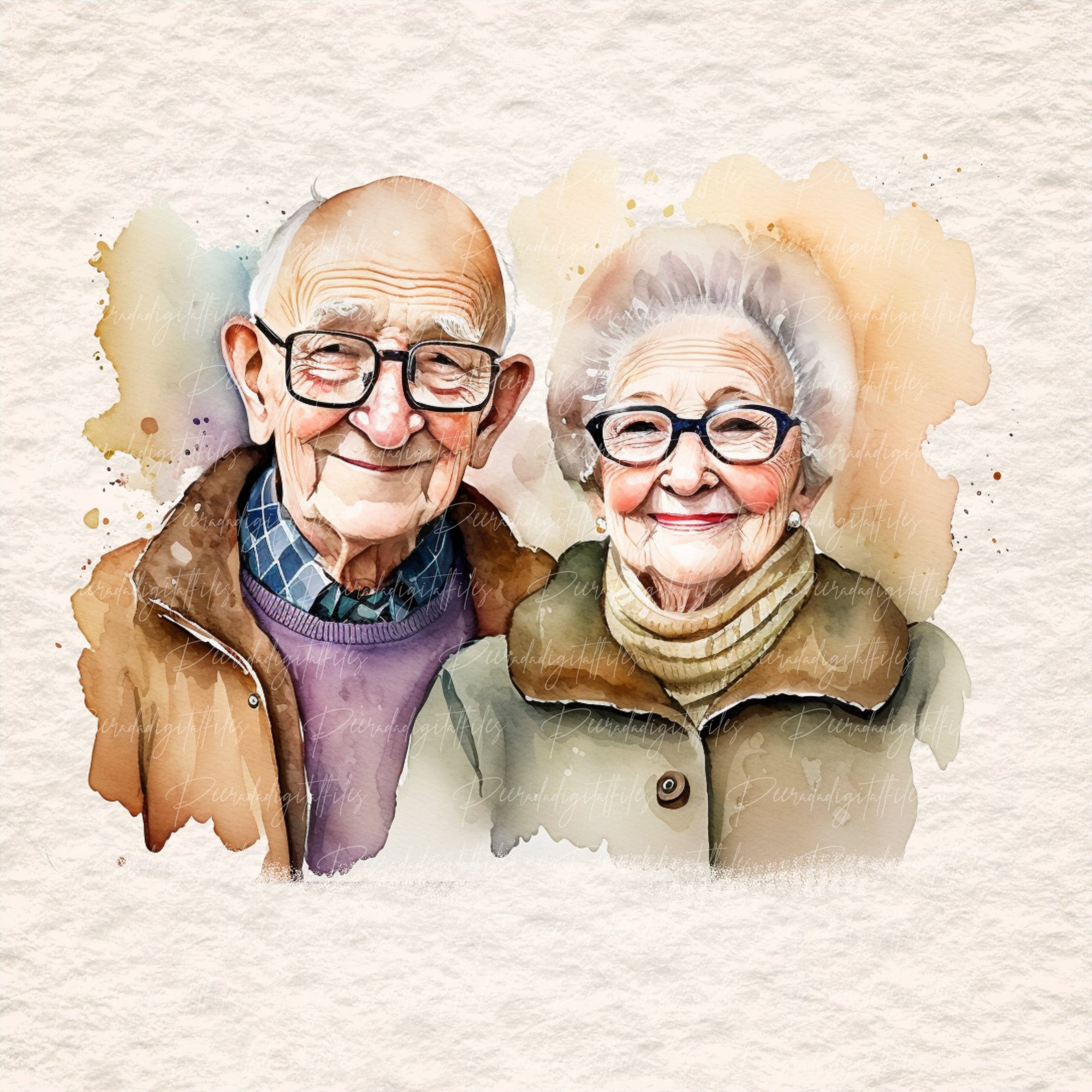 Grandpa and Grandma Watercolor 5 Png Bundle , Oldman Clipart Grandma ...
