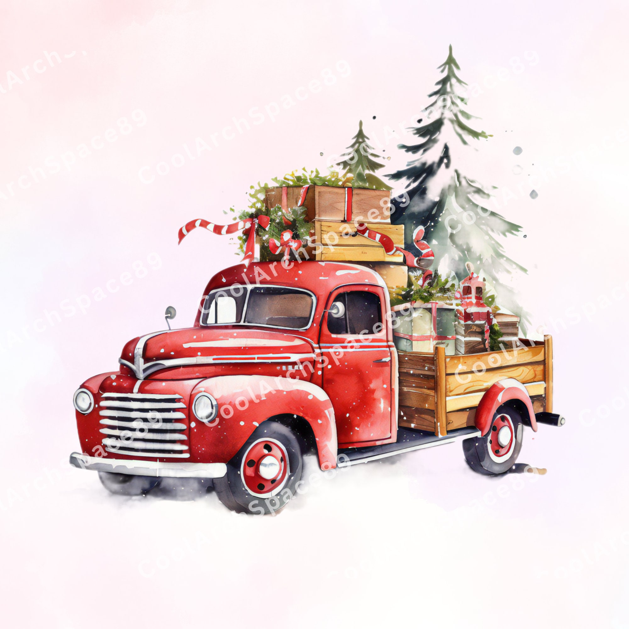 16 Christmas Retro Truck Clipart, Christmas Clipart, Christmas Png ...