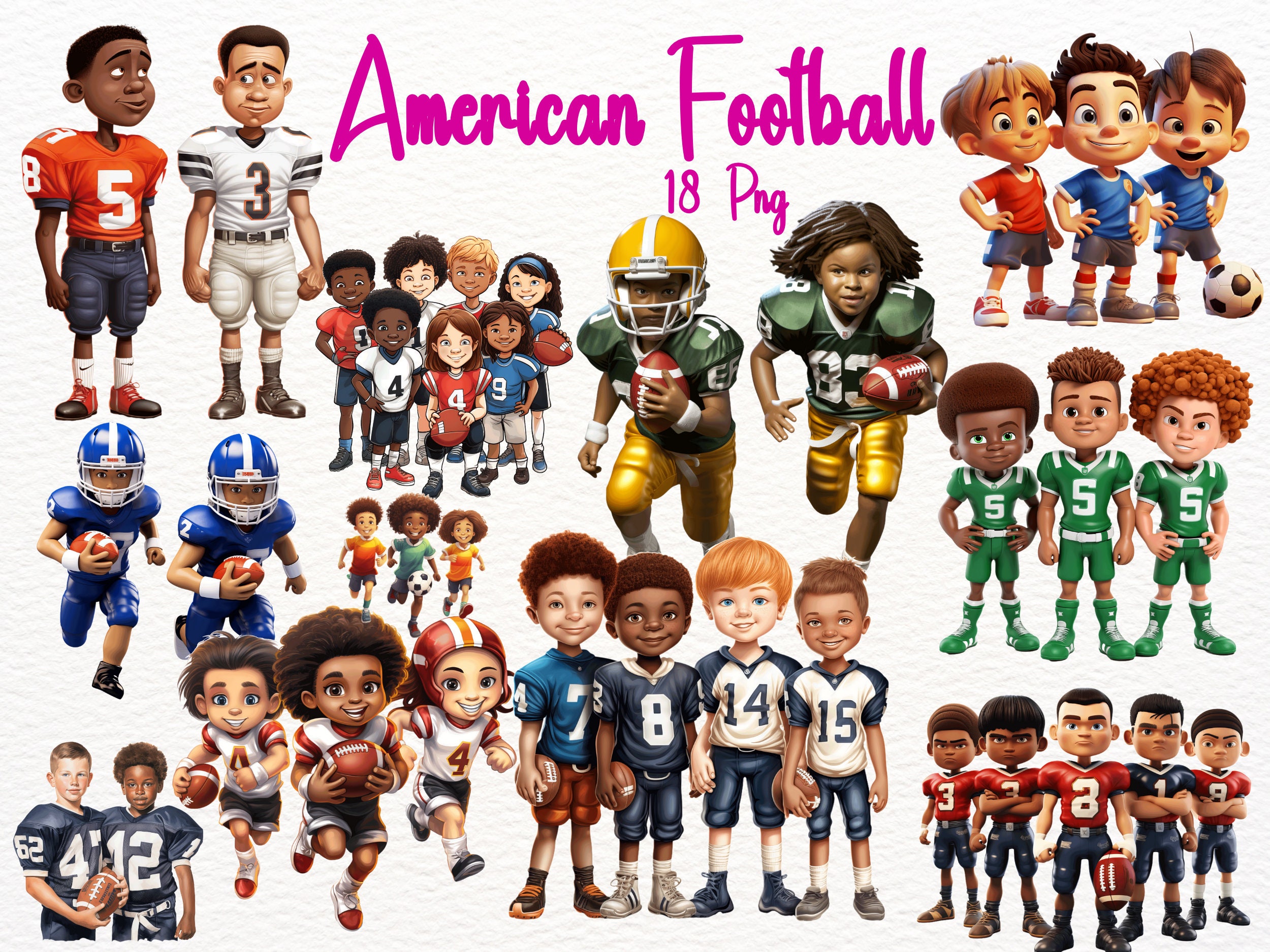American Football Kids Clipart: PNG Bundle (digital Downloads) - Etsy