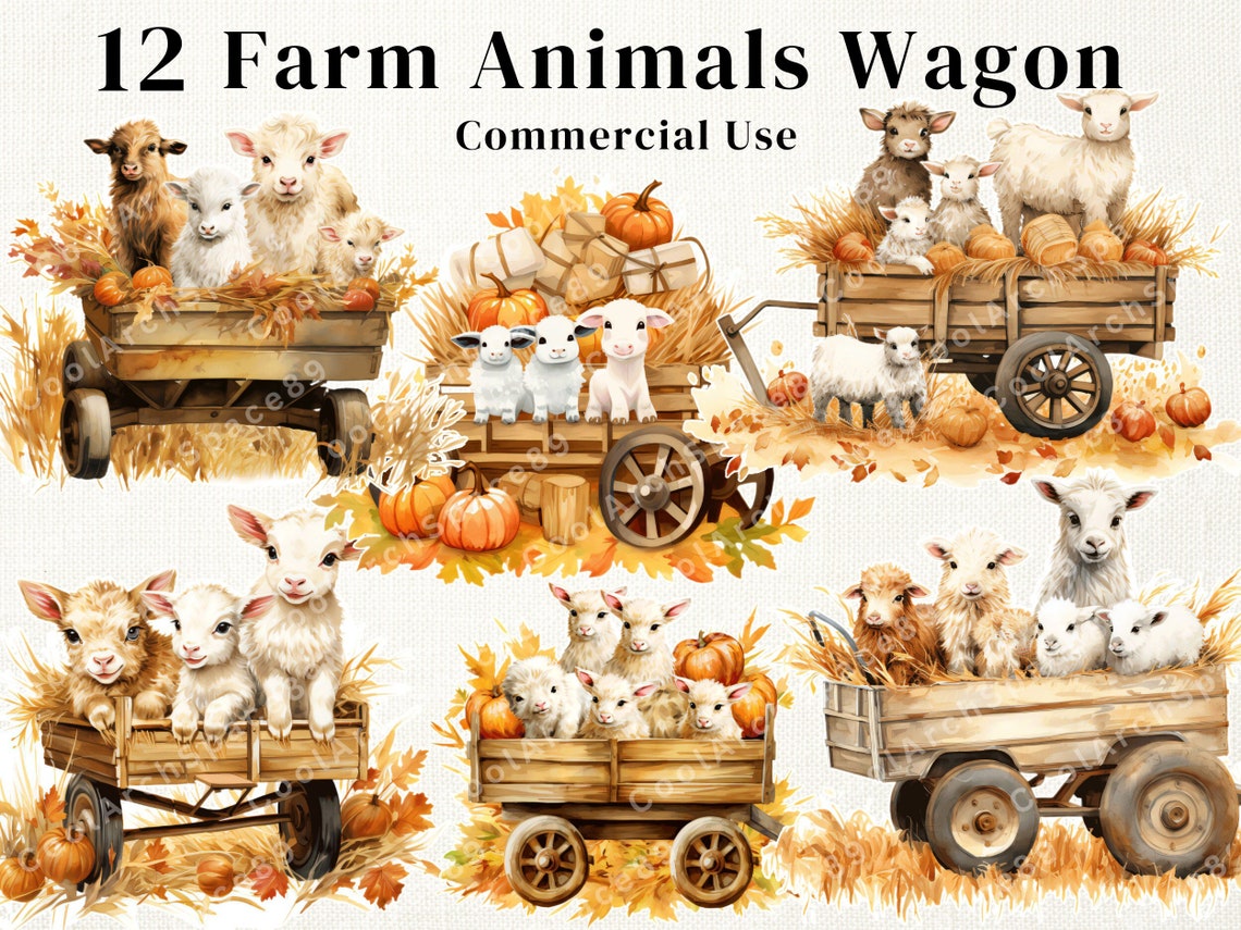 Farm Animals Wagon PNG, Lambs Clipart (commercial Use - Etsy