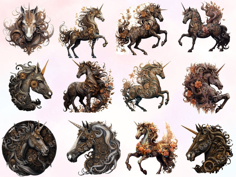 27 Fantasy Carousel Horse Clipart Digital Downloads Fantasy - Etsy