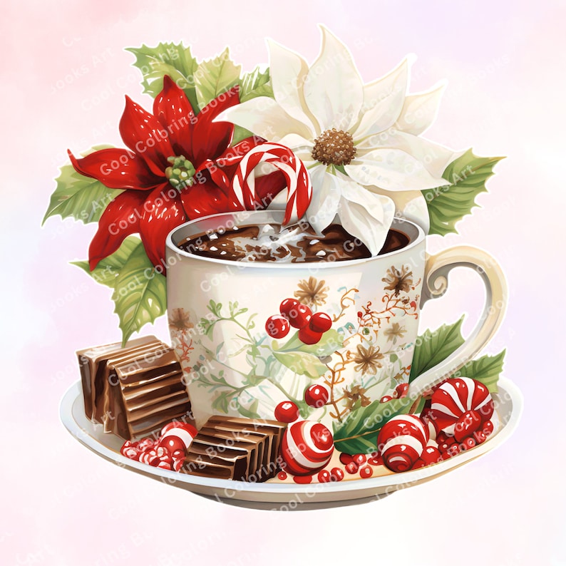 24 Christmas Tea Clipart: Watercolor Holiday Tea Cups (PNG Digital ...