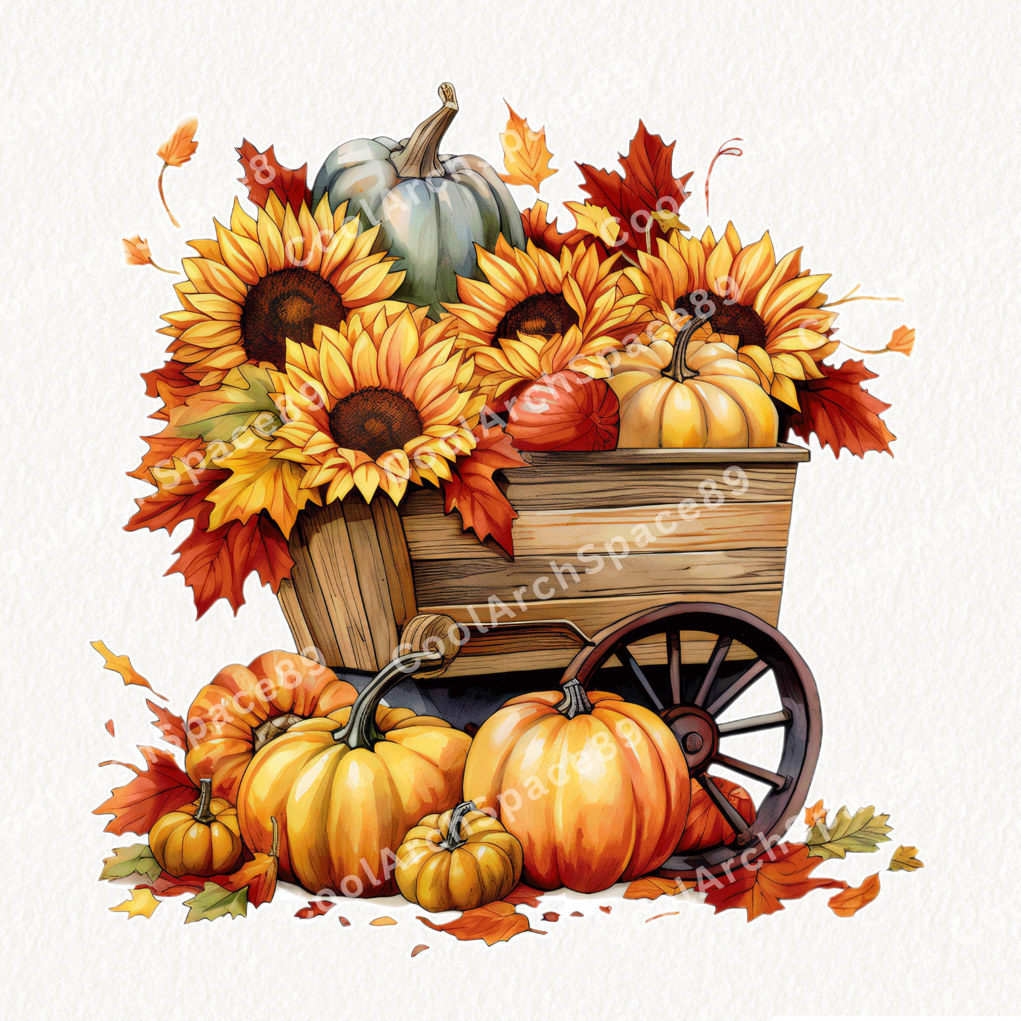 12 Watercolor Fall Wheelbarrows Bundle Clipart , Autumn Pumpkin and ...