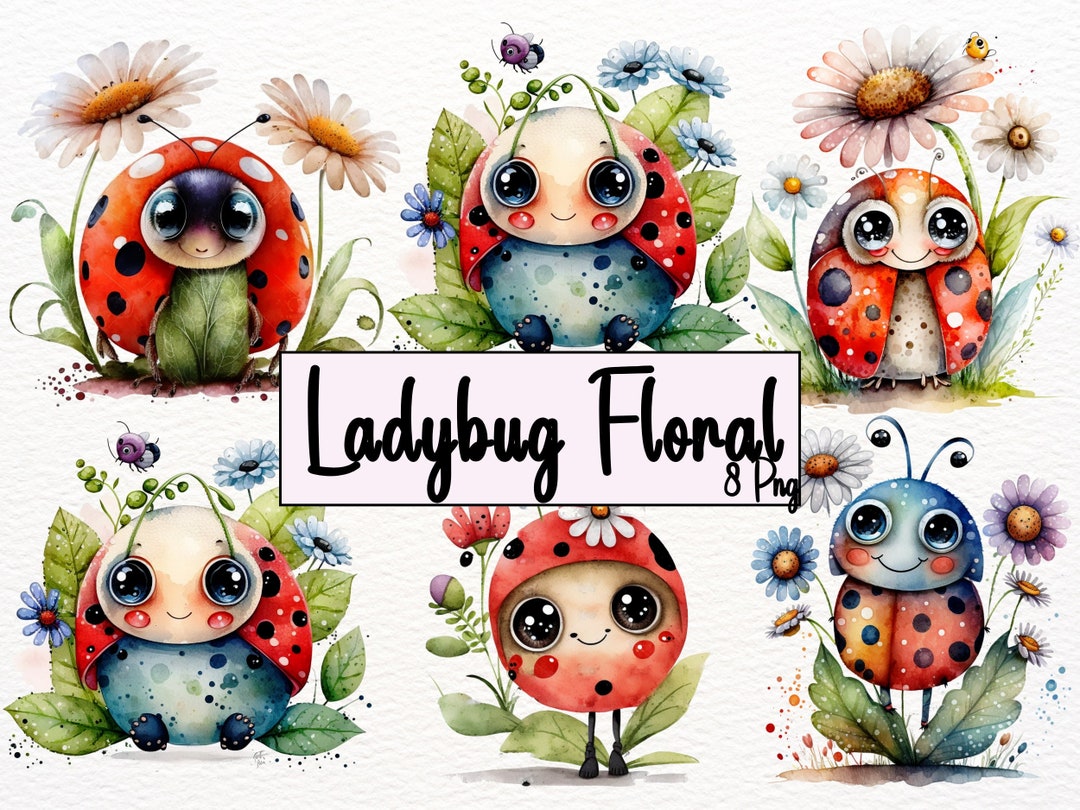 8 Cute Ladybug Watercolor Clipart, Watercolor PNG, Sublimation Files ...