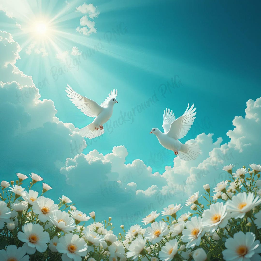 Memorial Dove Clouds, Christian, Funeral, White, Blue, Doves, Flowers ...