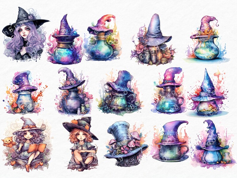 60 Witches Watercolor Clipart Bundle Fairytale Images - Etsy