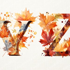 Autumn Fall Leaves Letter A-Z Clipart Bundle , Autumn Party Alphabet ...