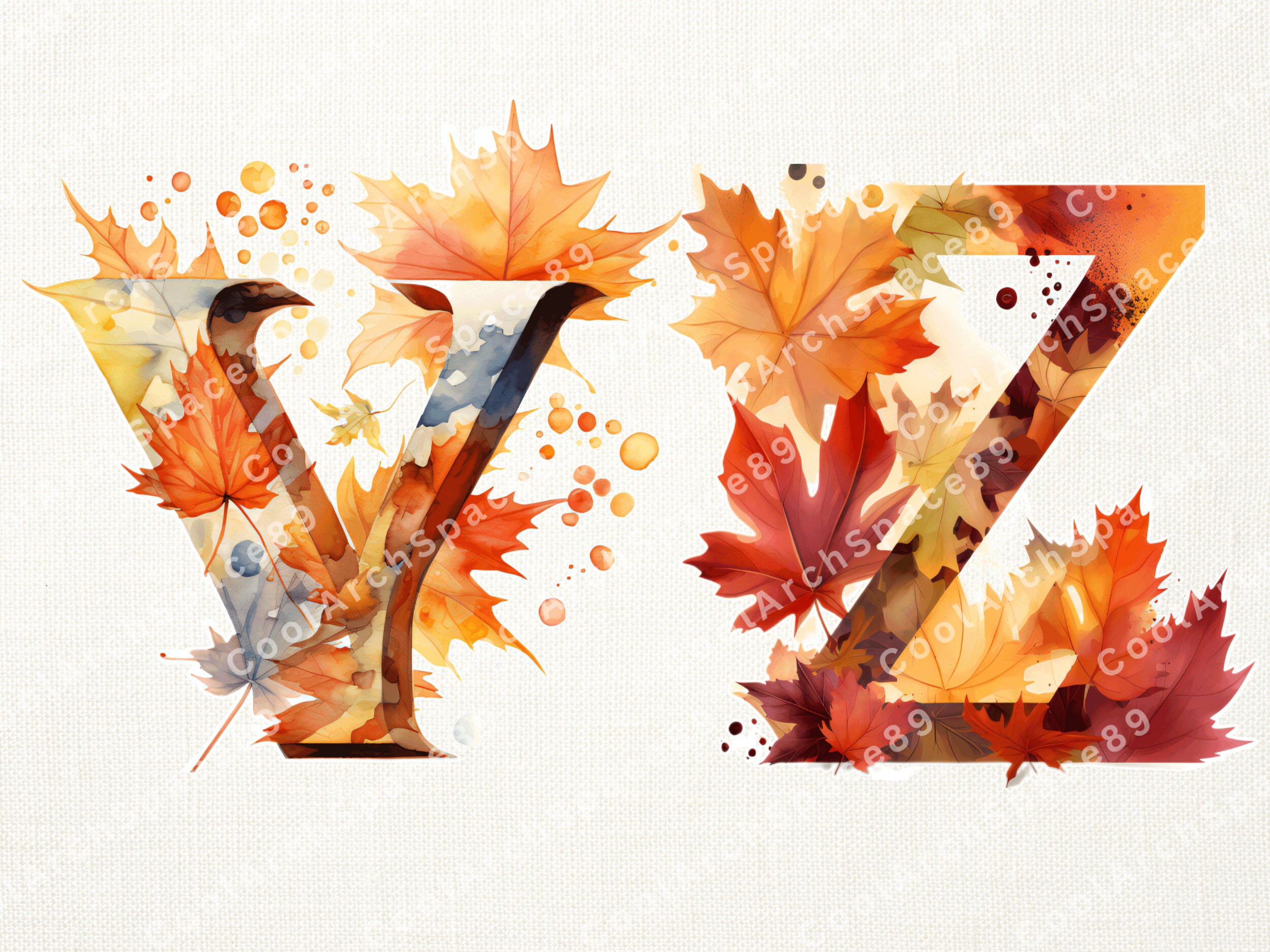 Autumn Fall Leaves Letter A-Z Clipart Bundle , Autumn Party Alphabet ...