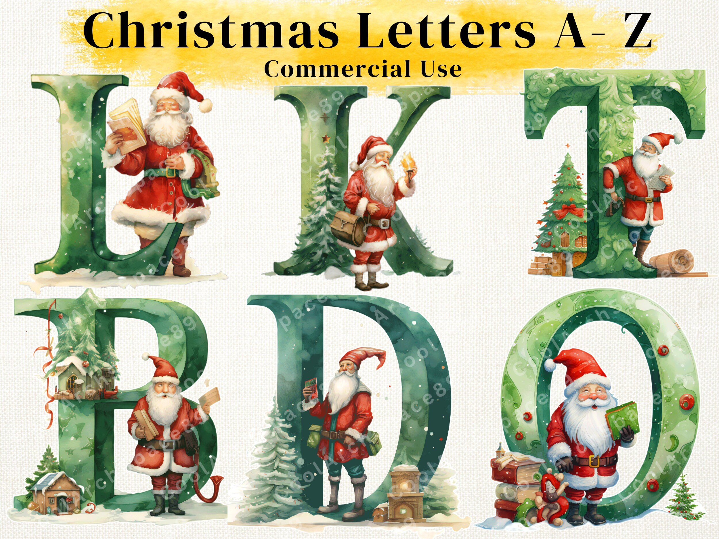 Watercolor Letter Santa Alphabet Watercolor Clipart, Floral Letters ...