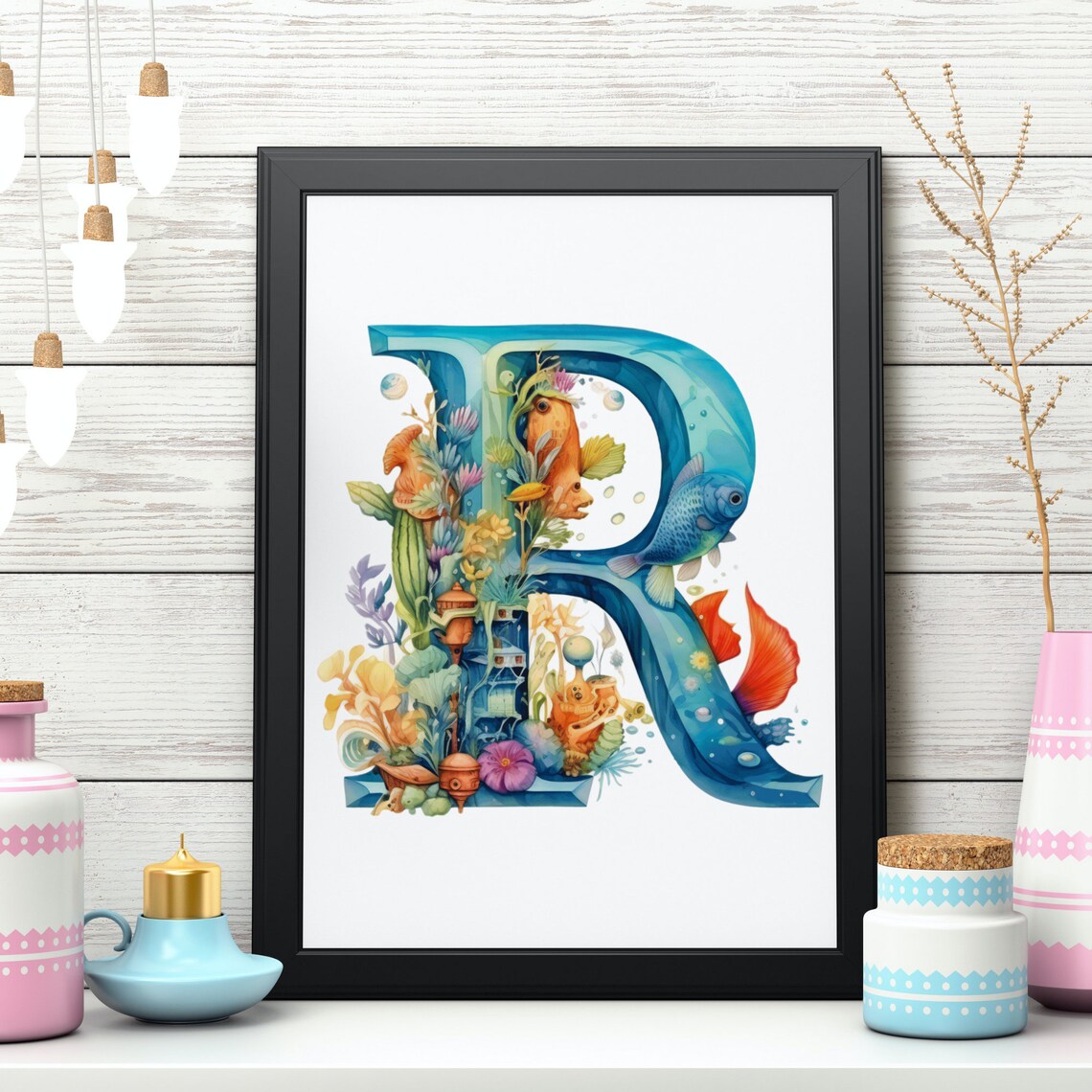 Watercolor Ocean Alphabet Clipart: Floral Underwater Letters (digital ...