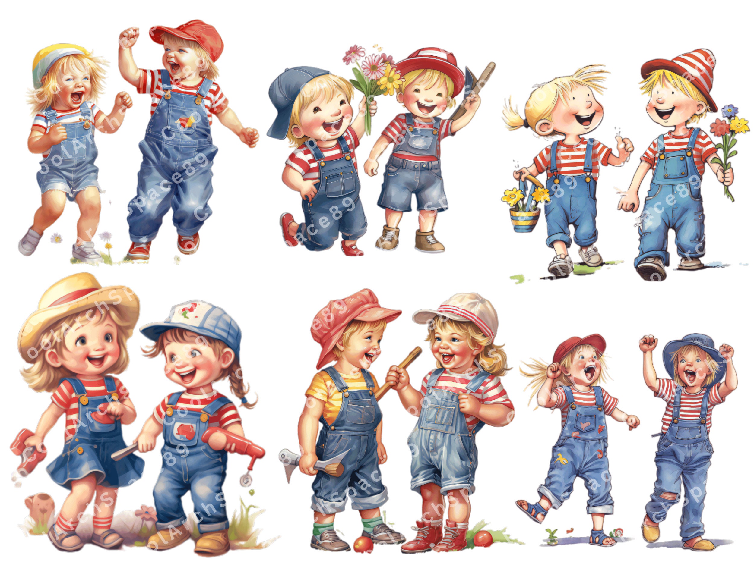 25 Cute Kids Funny PNG Clipart Bundle , Cute Little Cartoon Happy Girls ...