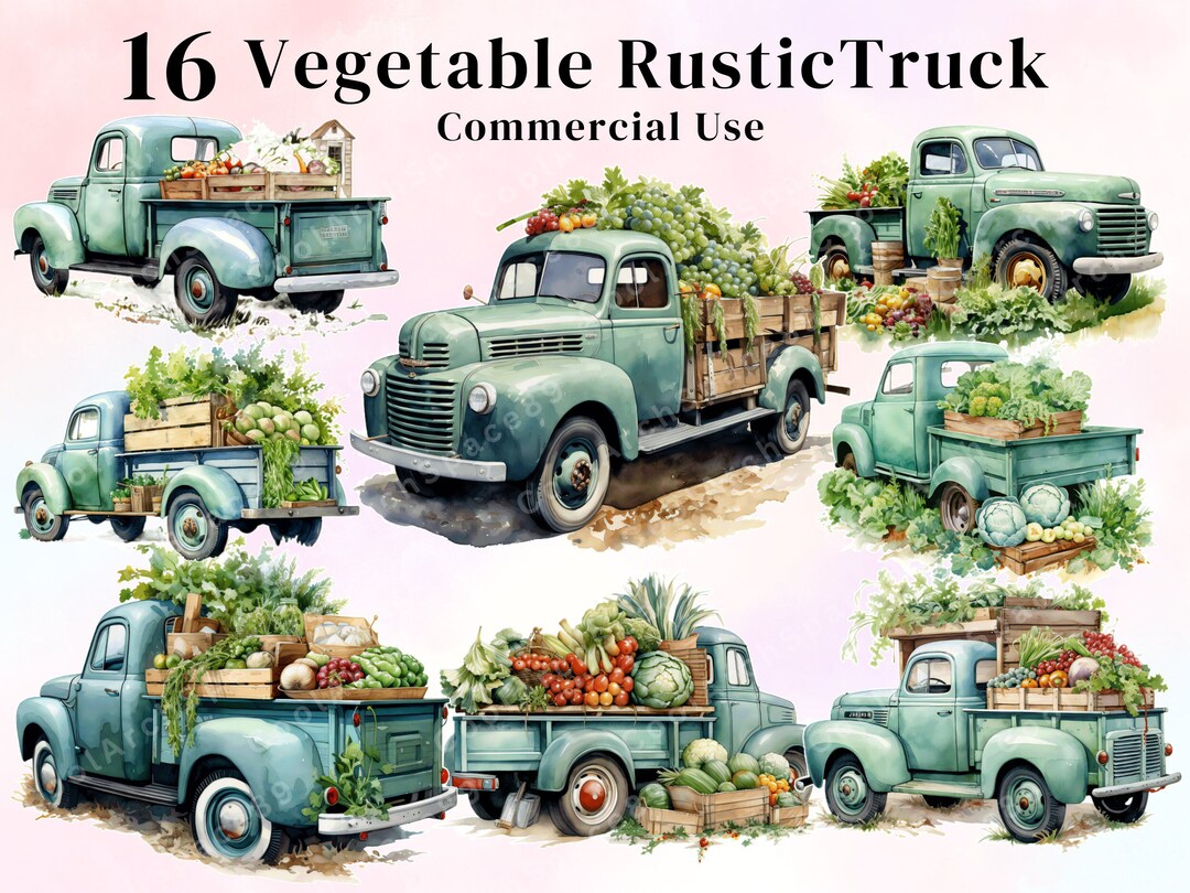 16 Watercolor Vagatable Truck Clipart Bundle, Farmer, Vegetables ...