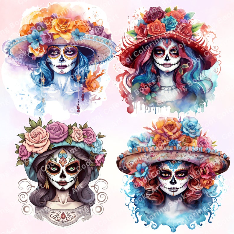 22 Sugar Skull Girls Png Bundle, PNG Clip Art, Digital Art Images, Day ...