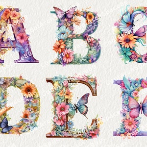 Floral Alphabet A - Z Clipart,floral Letters Png,watercolor Alphabet ...