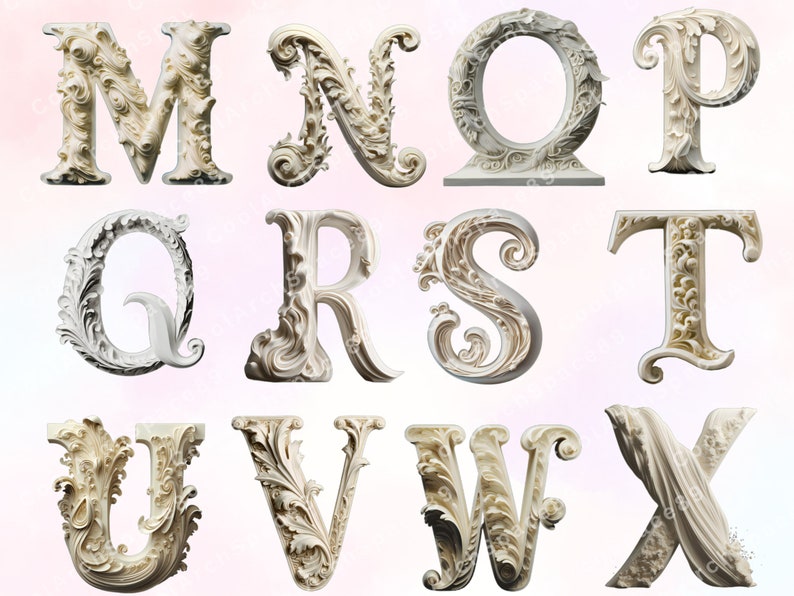 Typogrphy Sculpture Letter 3D Old English Alphabet Clipart A Z ...