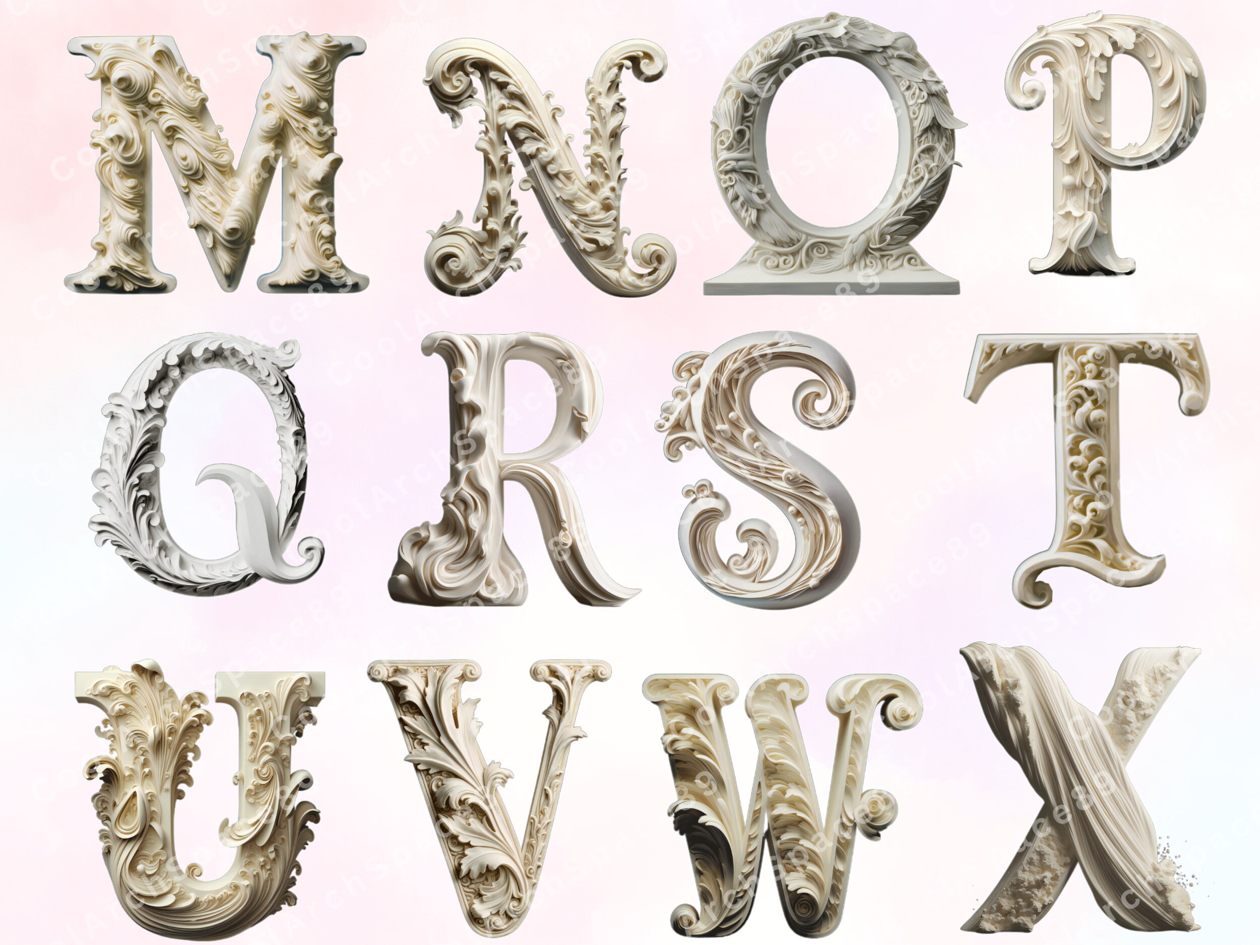 Typogrphy Sculpture Letter 3D Old English Alphabet Clipart A Z ...