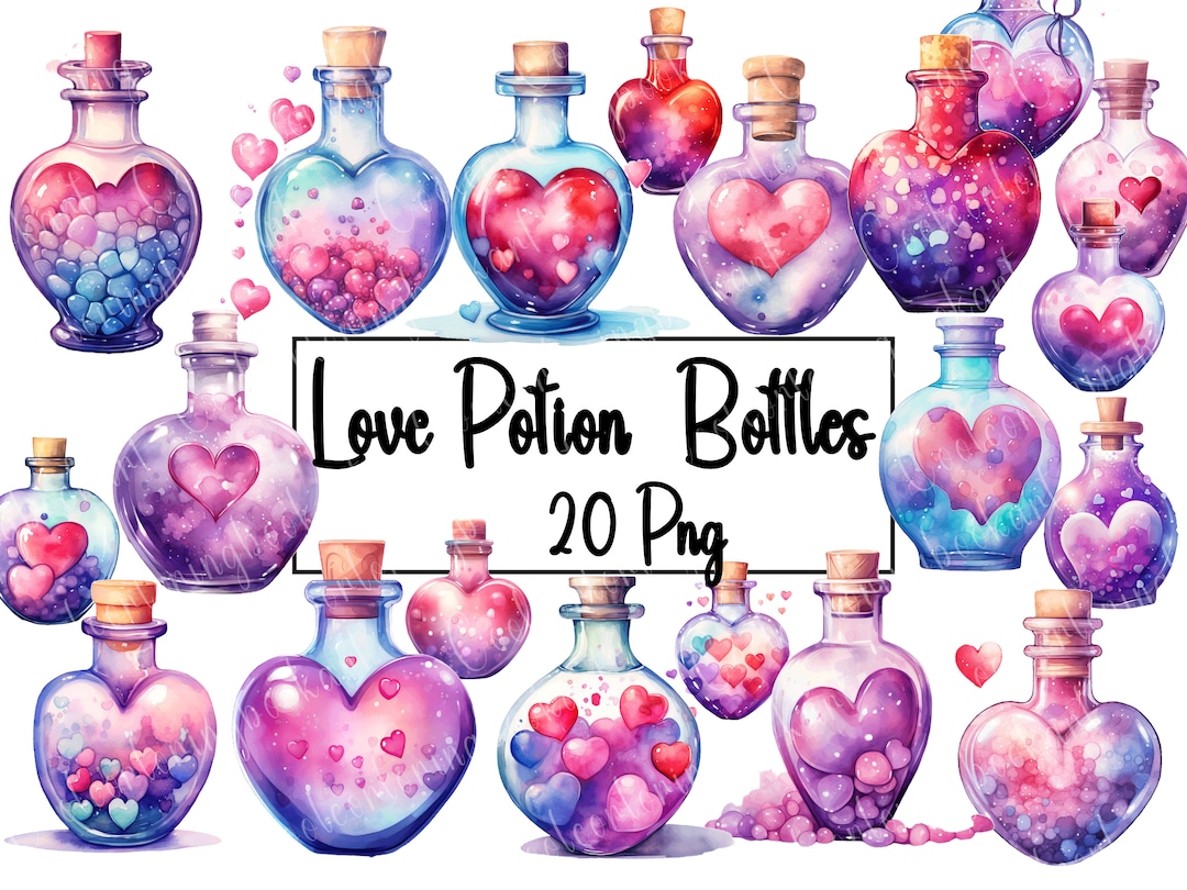 20 PNG Watercolor Love Potion Clipart Cute Valentines Day - Etsy