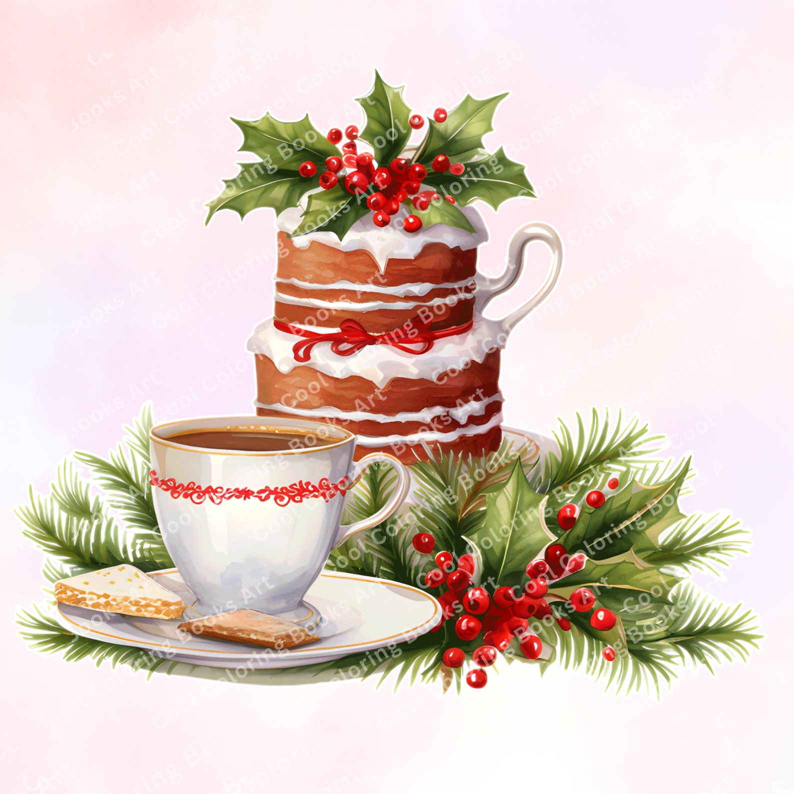 24 Christmas Tea Clipart: Watercolor Holiday Tea Cups (PNG Digital ...