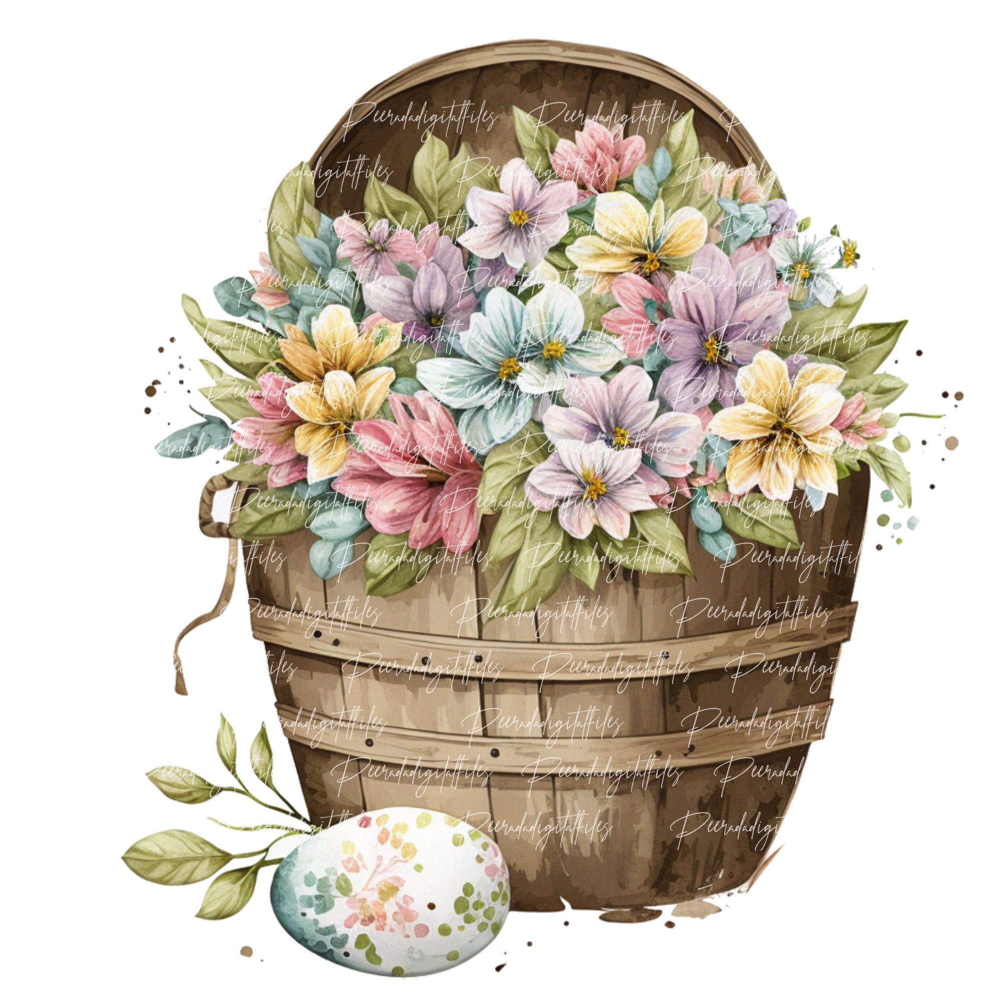 8 Png Watercolor Floral Easter Baskets, Watercolor Eggs, Watercolor ...