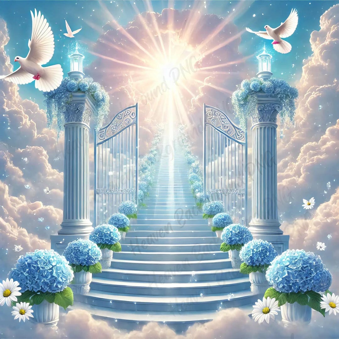 Blue Stairway to Heaven Backdrops, Heavenly Stairs Cloud Scene PNG ...