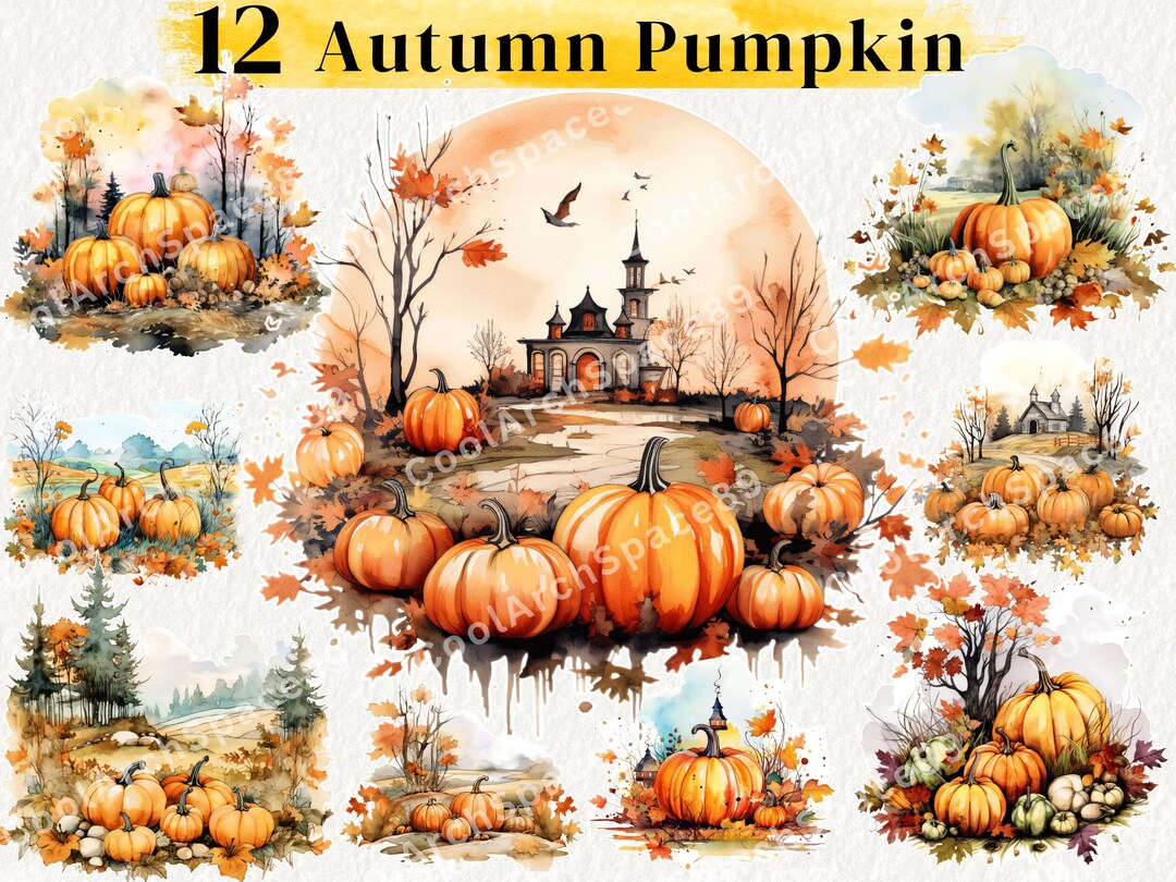 12 Autumn Pumpkin Clipart, Farmhouse Pumkin Clipart, Garden Clipart ...