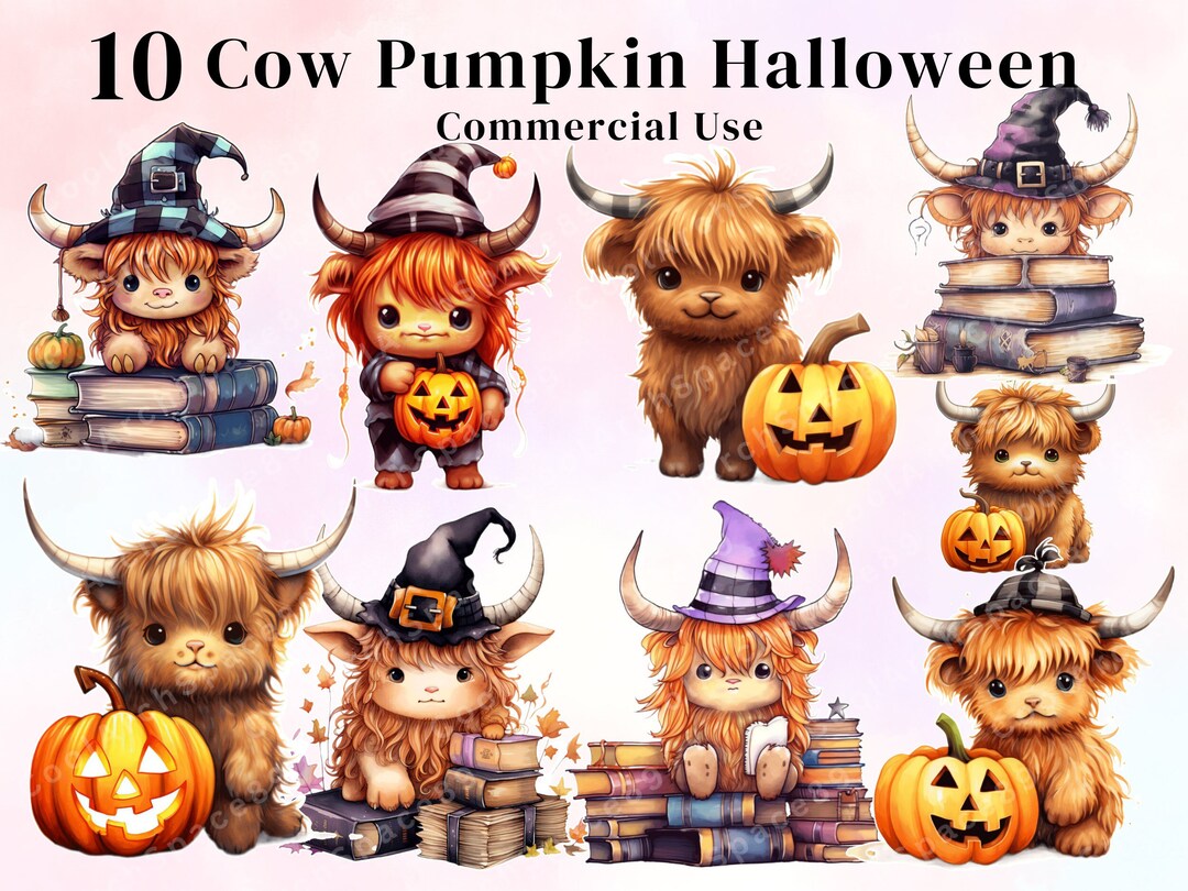 10 Baby Highland Cow Witch Halloween, Watercolor Happy Halloween ...