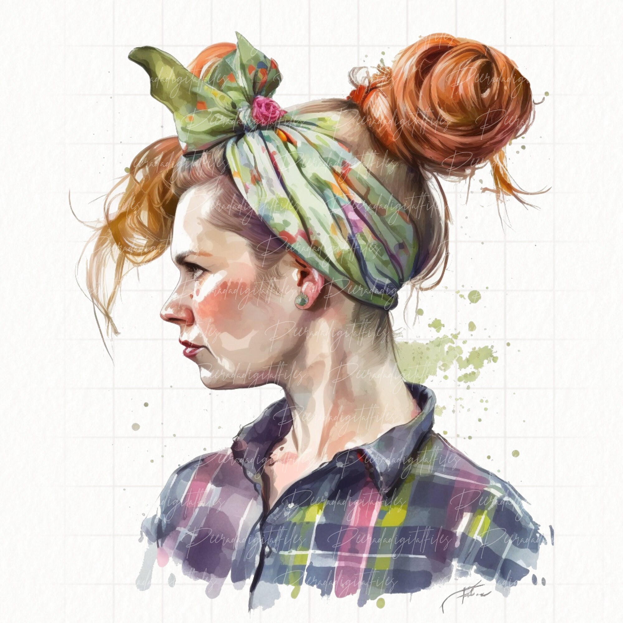 8 Girl Messy Bun Clipart Bundle , PNG Watercolor Woman Sublimation ...