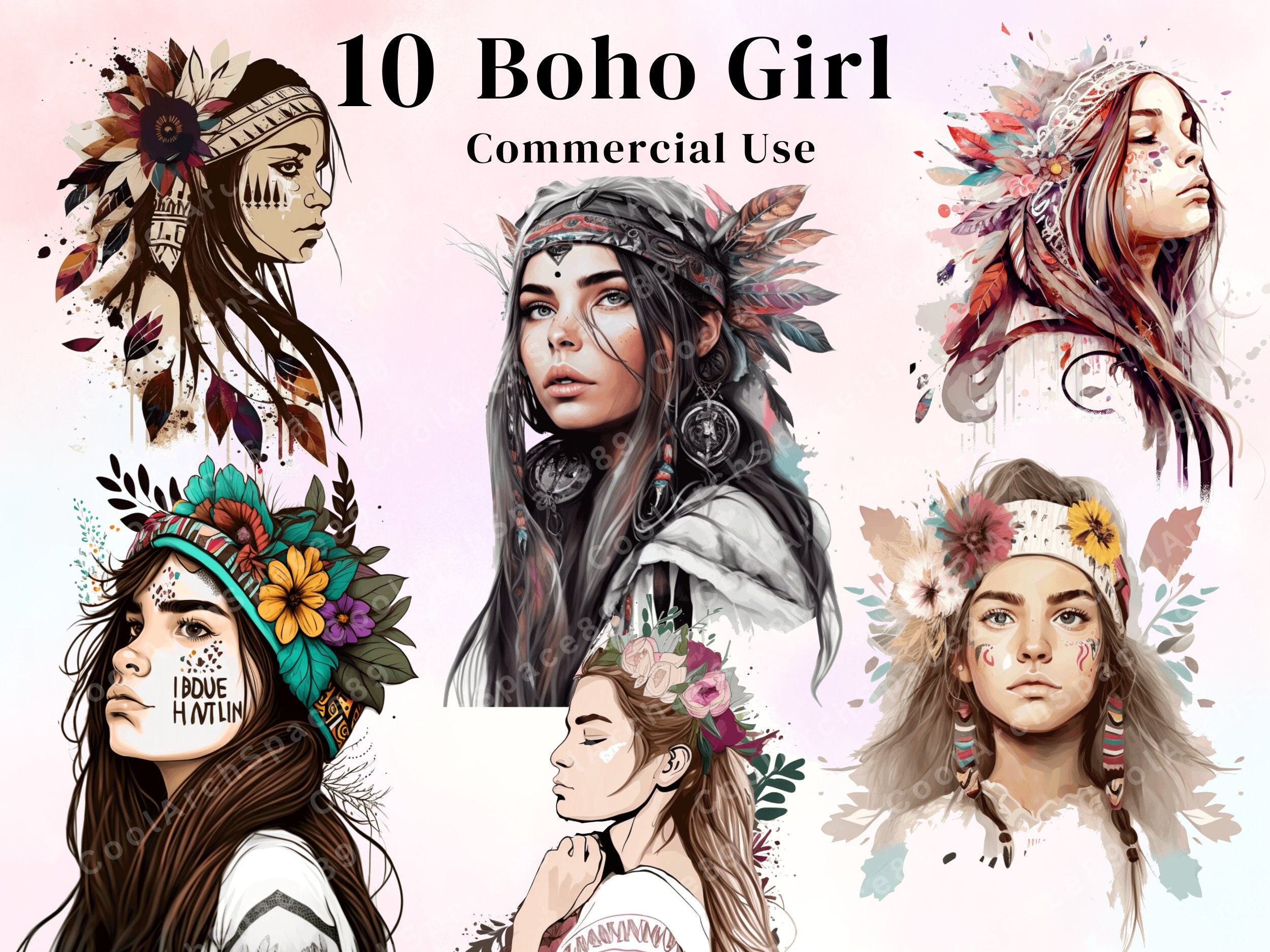 10 Watercolor Boho Girl Clipart Clipart Bundle Beautiful - Etsy