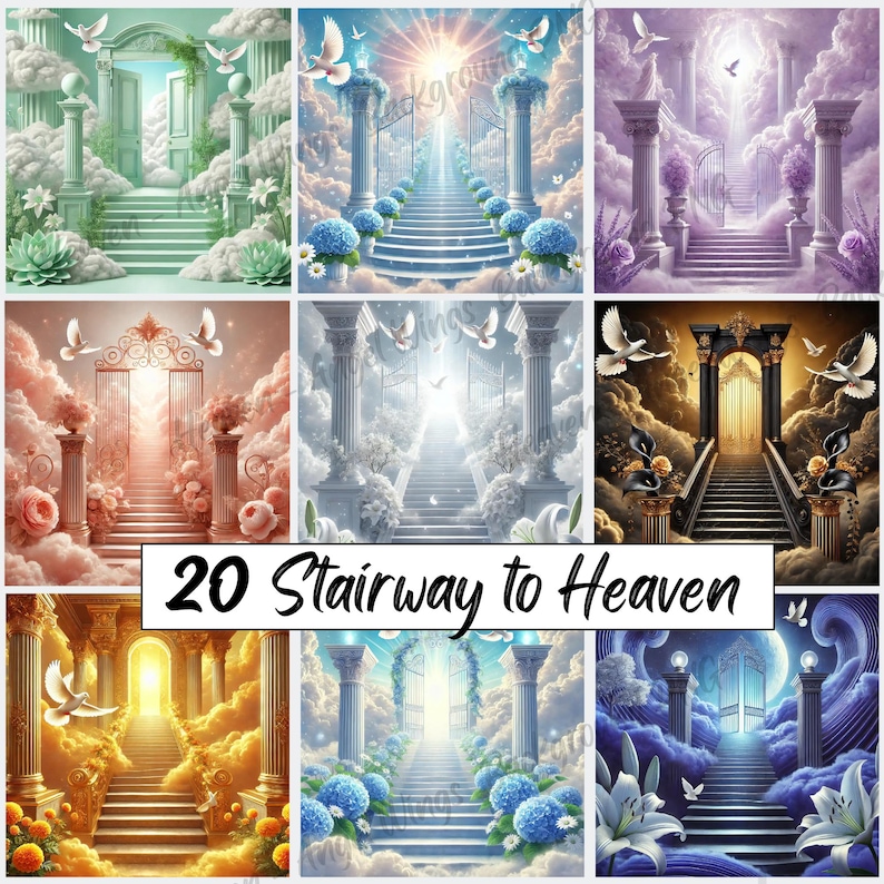 20 Stairway to Heaven Backdrops Digital Download – Dreamy Cloud Stairs ...