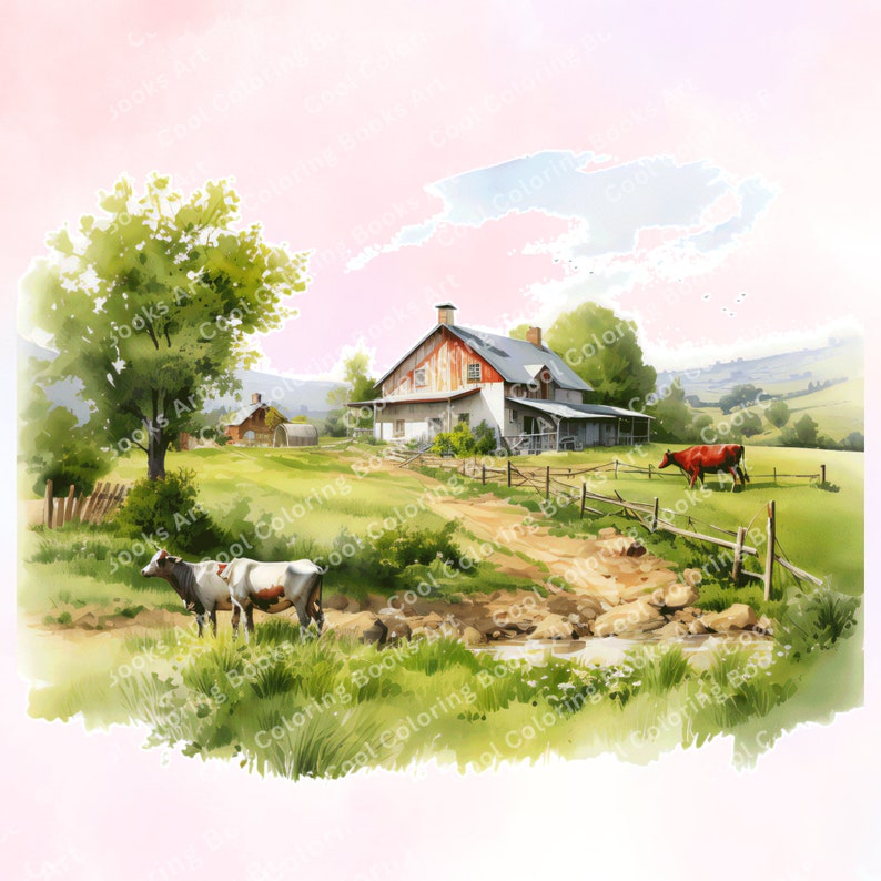 22 Watercolor Farm House Clipart PNG Rustic Country Barn , Farm Life ...