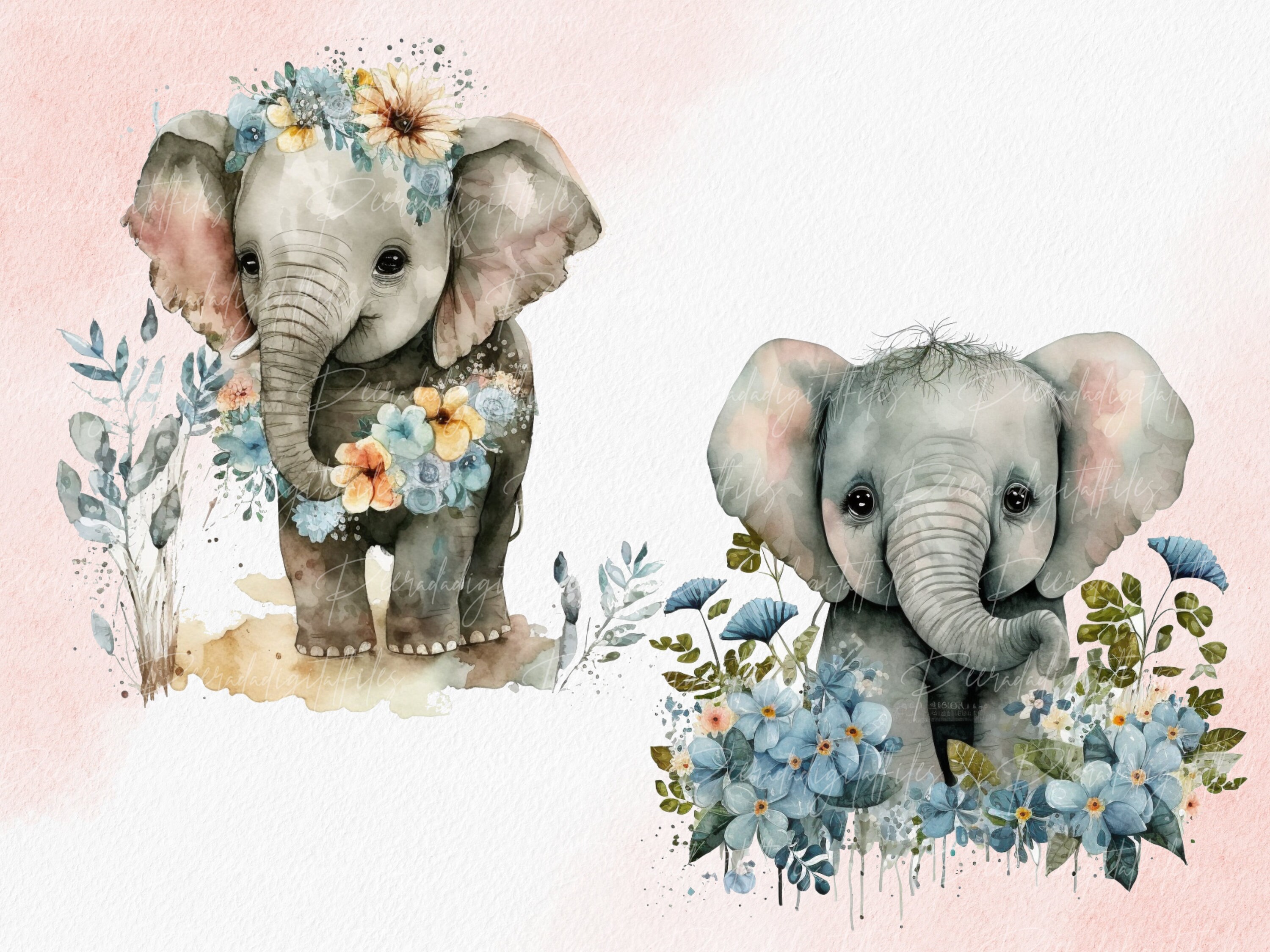 8 Elephant Watercolor Clipart, Suiblimation Files, Elephant PNG ...