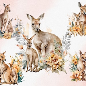 8 Watercolor Kangaroo Clipart, Sublimation Files , Nursery Decor Wall ...