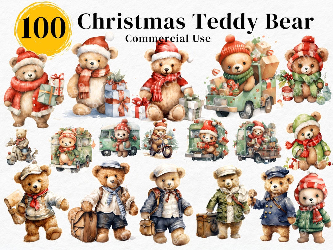 100 Christmas Teddy Bear Bundle Clipart PNG, Teddy Bear , Christmas ...