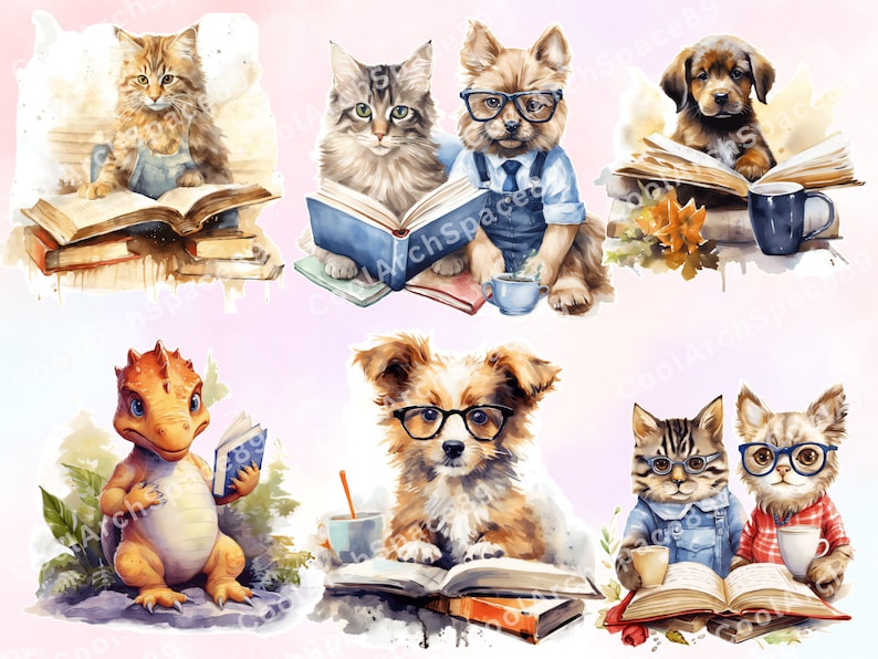 50 Cute Animals Bundle Clipart, Mega Bundle Watercolor Animal Bundle ...