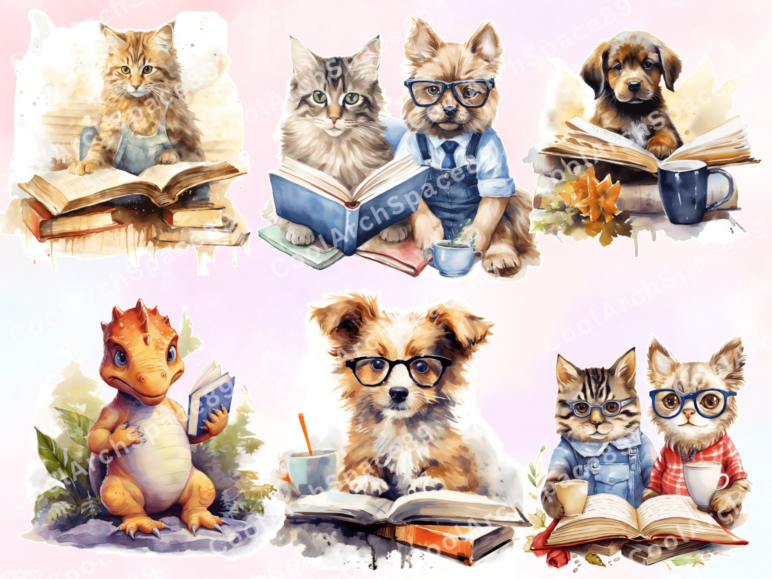 50 Cute Animals Bundle Clipart, Mega Bundle Watercolor Animal Bundle ...