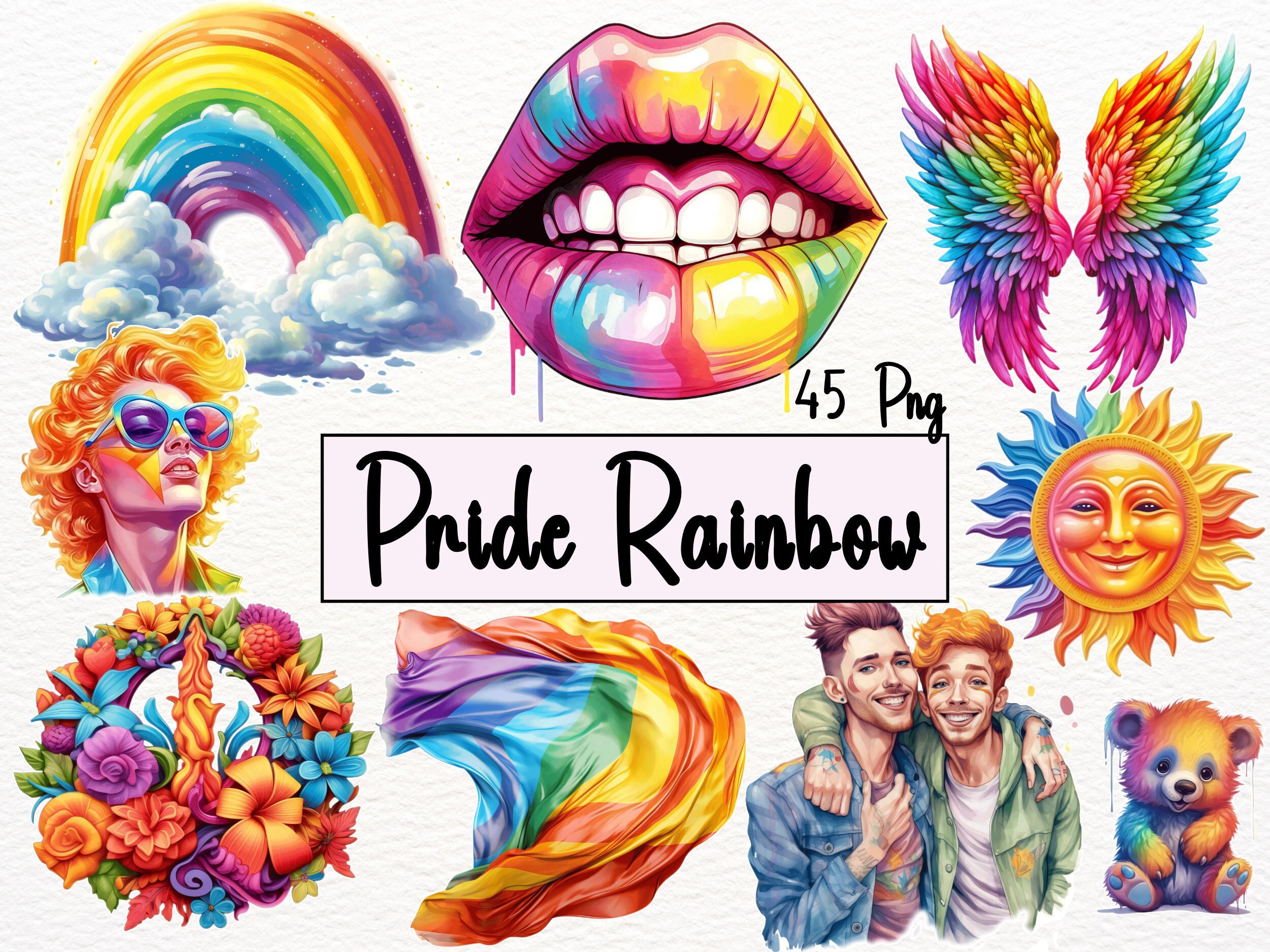 45 PNG Watercolour LGBTQ Pride Clipart Bundle, LGBT Pride Month Files ...