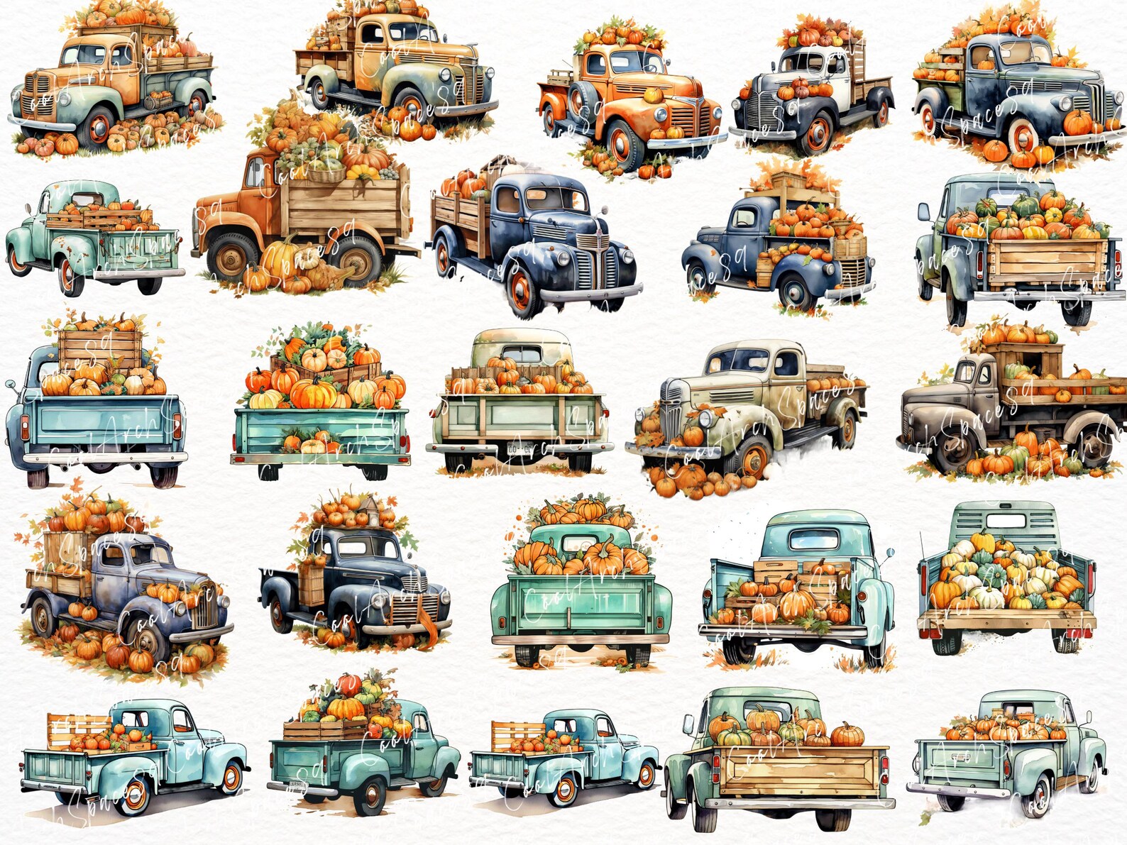 80 PNG Retro Truck With Pumpkin Clipart PNG, Vintage Fall Harvest ...