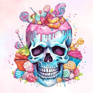 8 Sugar Skull Fantasy Clipart, Watercolor Clipart, Halloween Png ...