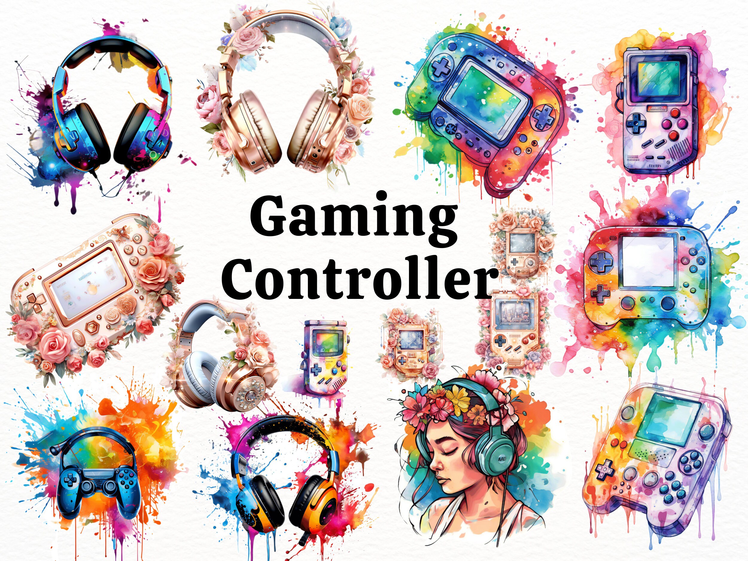 45 PNG Watercolor Gaming Controller Clipart, Digital Download ...