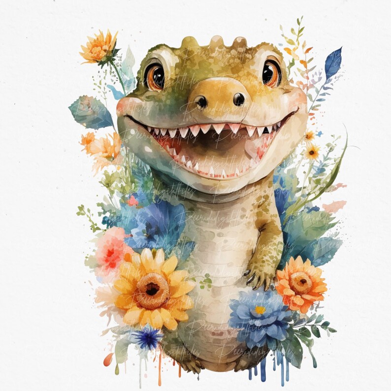 8 Cute Crocodile PNG Watercolor Bundle, Sublimation Files , Clip Art ...