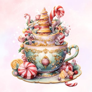 16 Watercolor Christmas Tea Clipart, Winter Holiday PNG Graphics ...