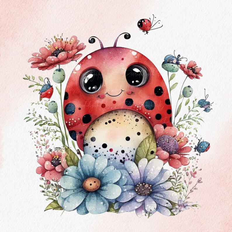 8 Cute Ladybug Watercolor Clipart, Watercolor PNG, Sublimation Files ...