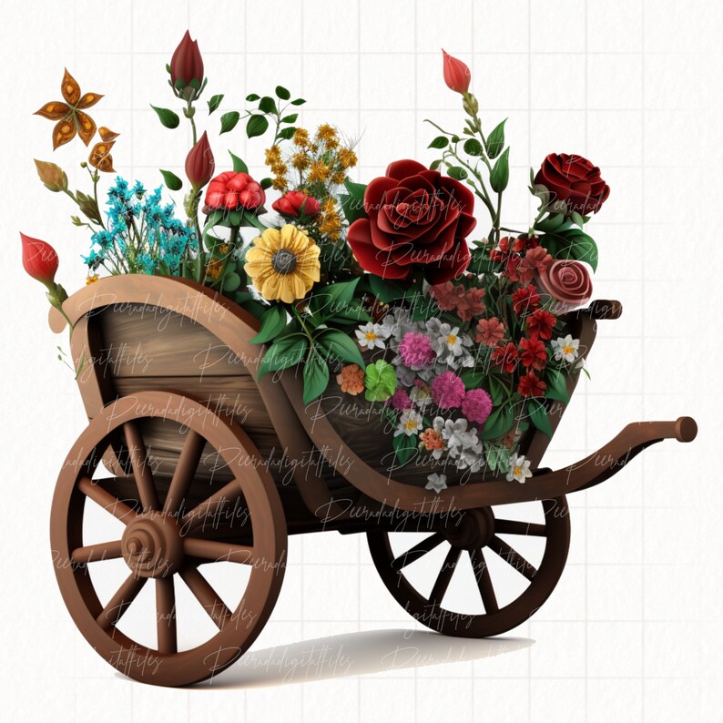 8 Watercolor Floral Wheelbarrows Bundle PNG , Wheelbarrow Clipart ...