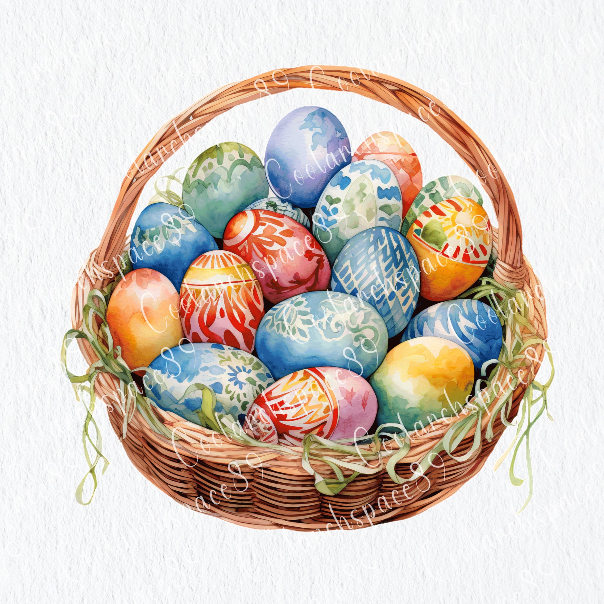 24 Watercolor Easter Baskets Clipart Png ,floral Egg Baskets , Instant ...
