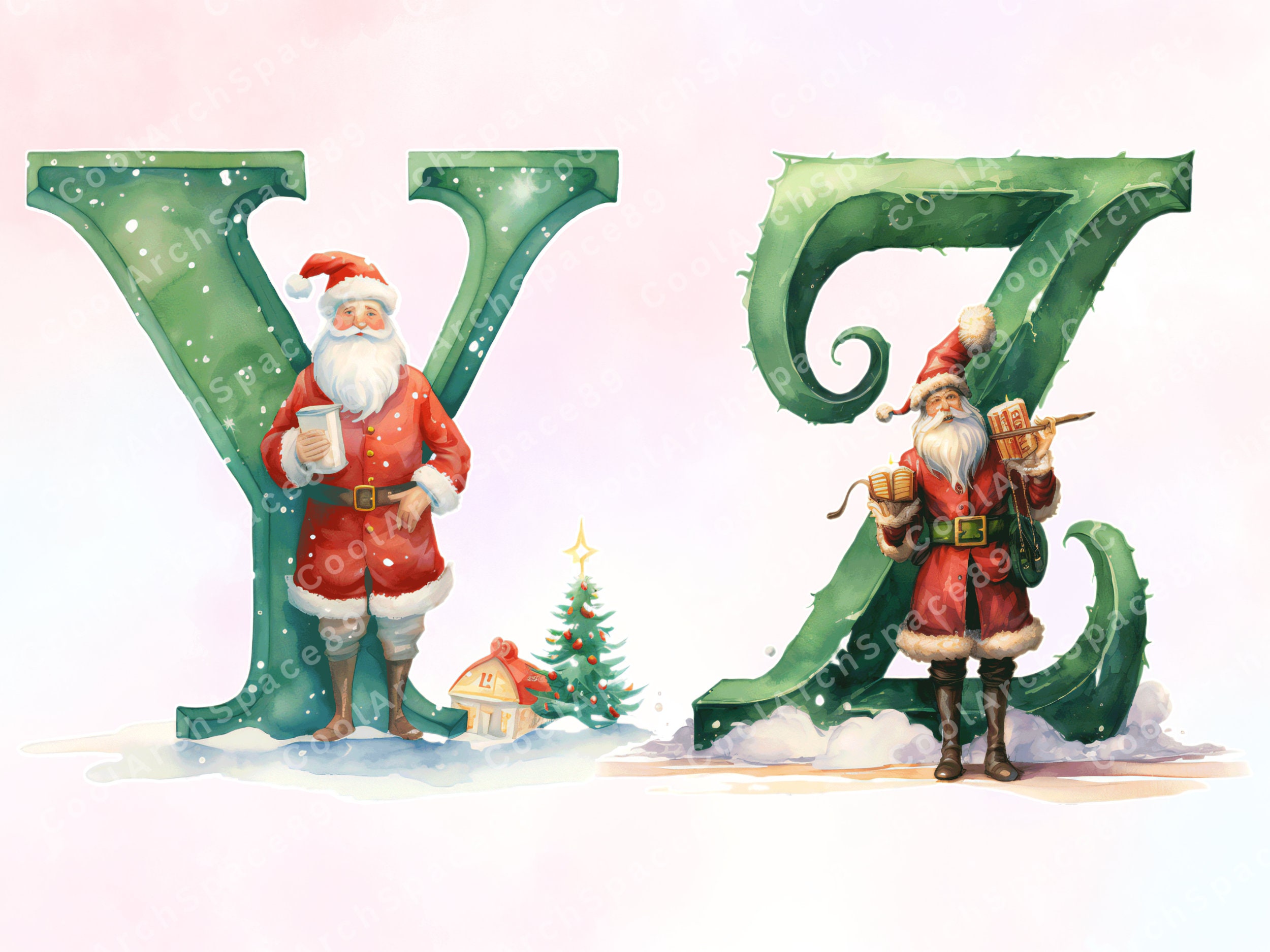 Watercolor Letter Santa Alphabet Watercolor Clipart, Floral Letters ...