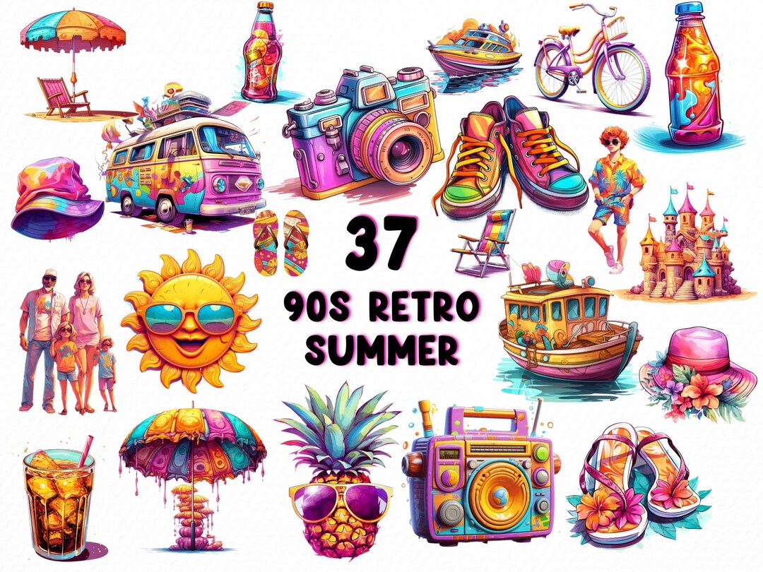 37 PNG 90s Retro Summer Png Clipart Bundle ,retro Clipart, 90s Vector ...