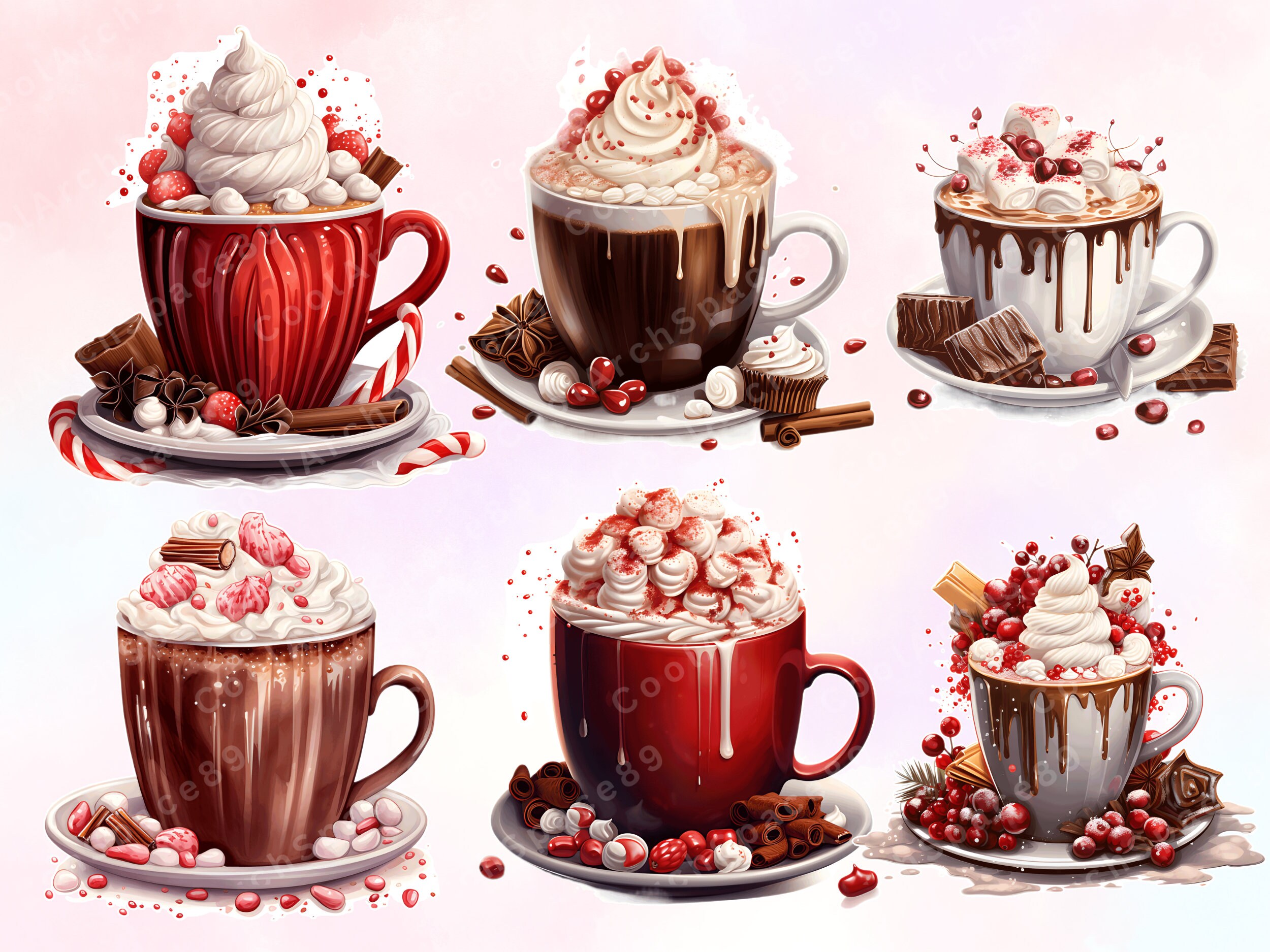 27 Hot Chocolate Clipart Bundle , Watercolor Hot Cocoa PNG, Christmas ...