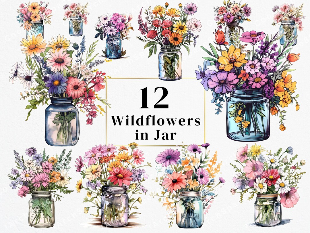 15 Wildflowers Flowers in Jar Clipart, Flowers Png, Flower Bouquet Png ...