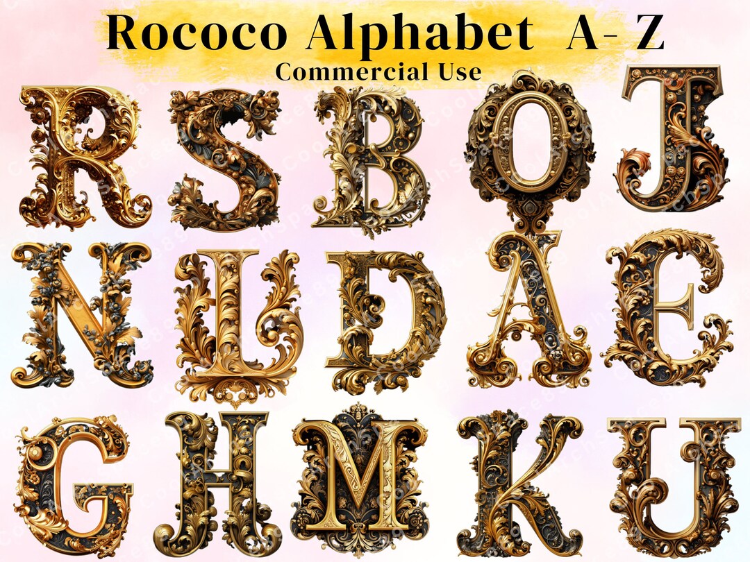 Rococo Goldceltic Letters A-Z PNG Files for Sublimation ,digital ...